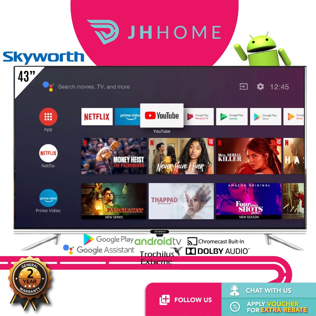 Skyworth 43 Inch 2K Android Smart Full Hd Led TV 43TB7000 | Shopee Malaysia