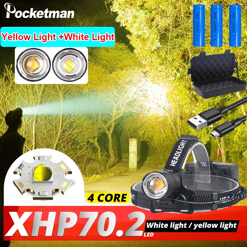 Super Bright XHP90.2 Yellow White Headlamp USB Rechargeable White ...