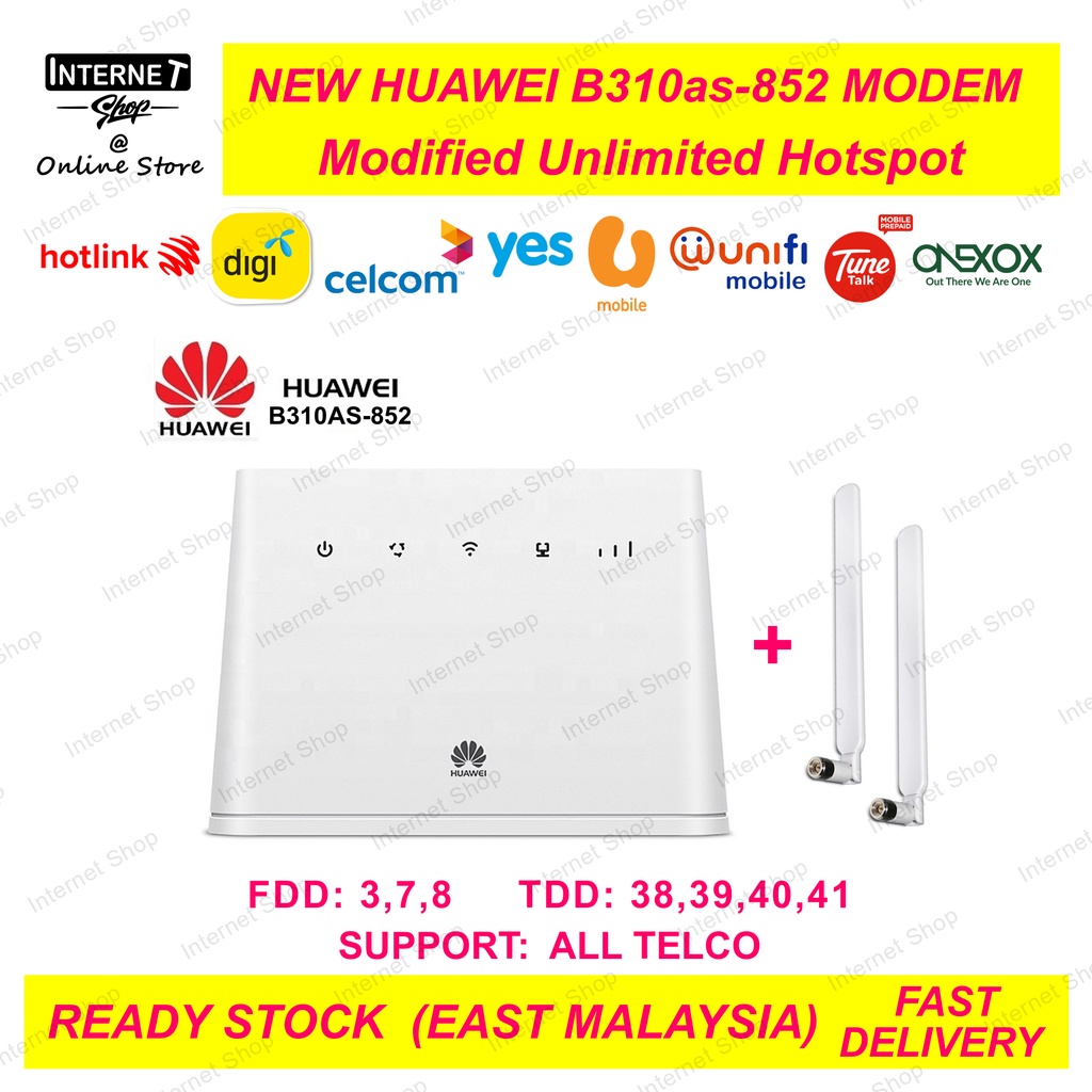 NEW HUAWEI B310 4G MODEM B310AS-852 ROUTER MODIFIED UNLIMITED HOTSPOT ...