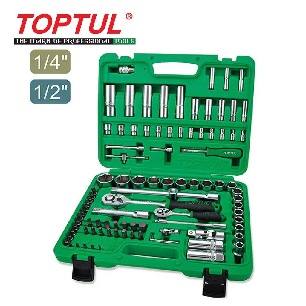 TOPTUL 94PCS Professional Grade 1/4" & 1/2" DR. Flank Socket Set ...