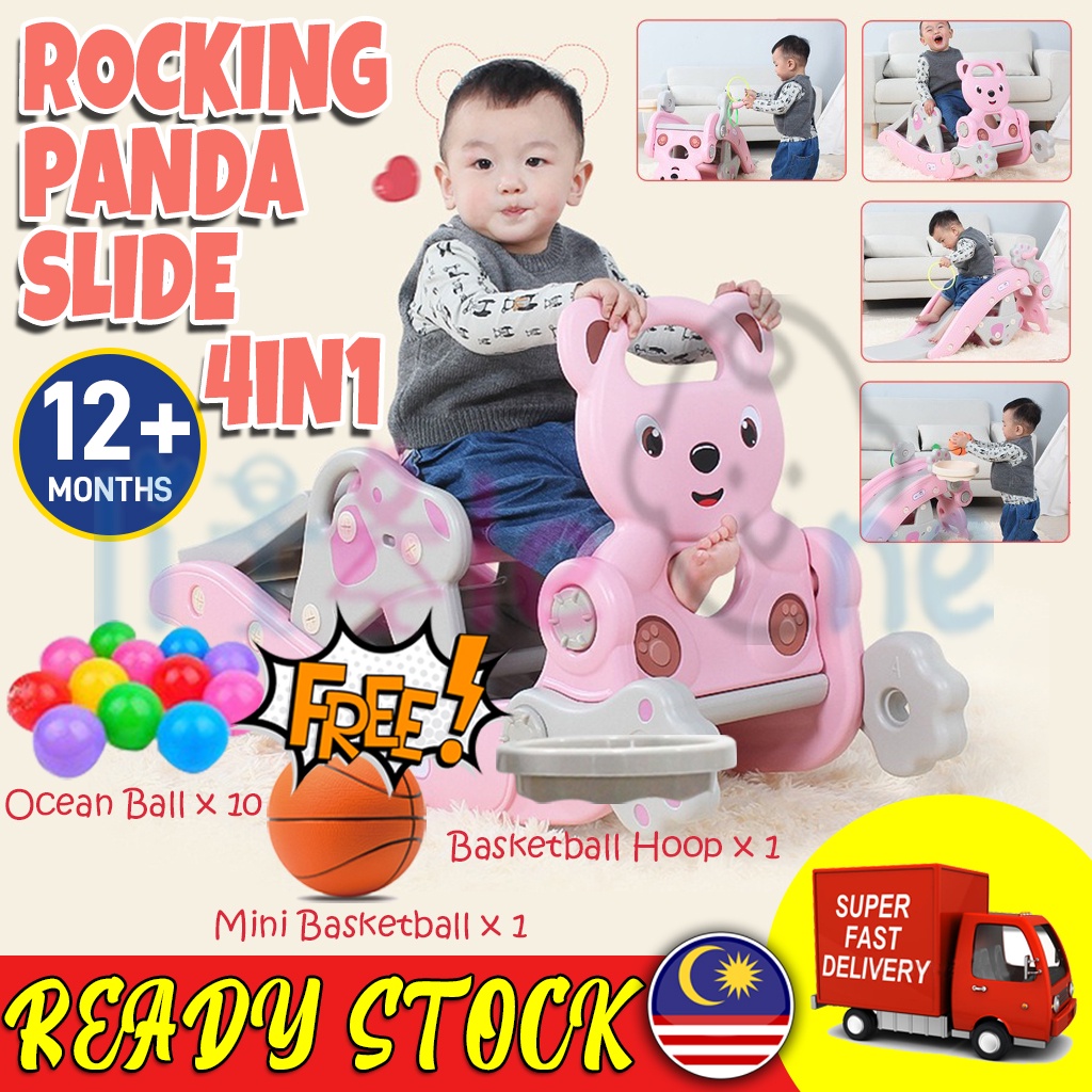 ROCKING PANDA KIDDIE Ride Panda Slide 4-in-1 Kids Climbing & Animal ...