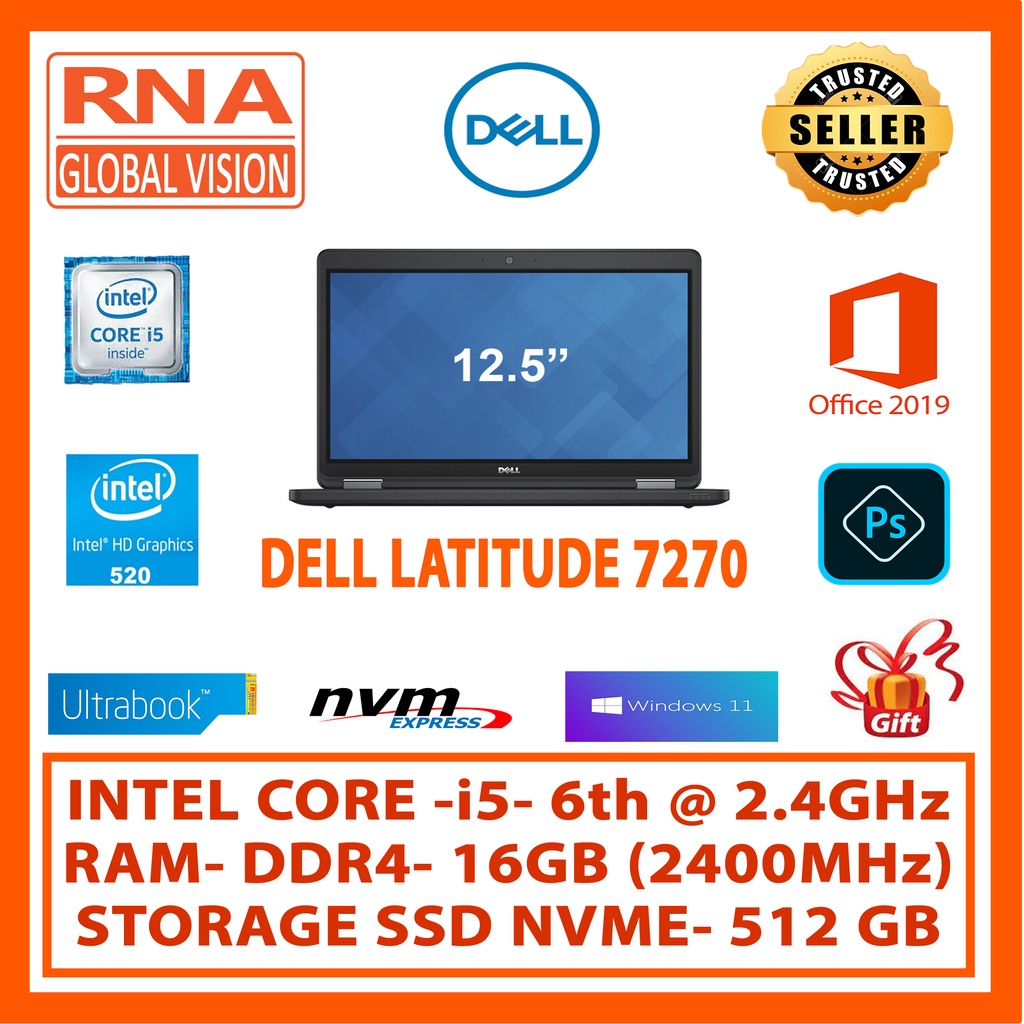 DELL LAPTOP LATITUDE-7270 | ULTRABOOK | INTEL-i5-6th Gen, RAM-16GB, SSD ...