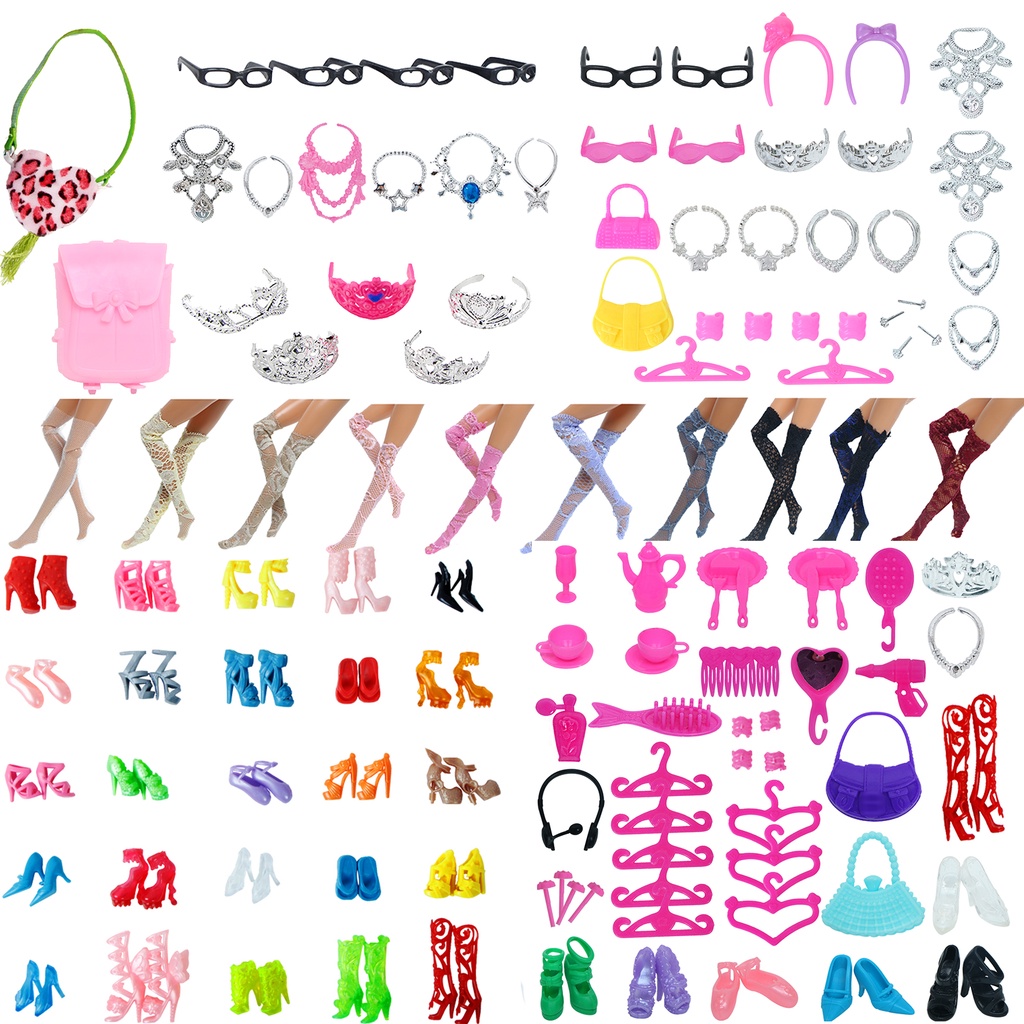 Doll Clothes Accessories Shoes Bags Crowns Necklaces Accessories Set ...