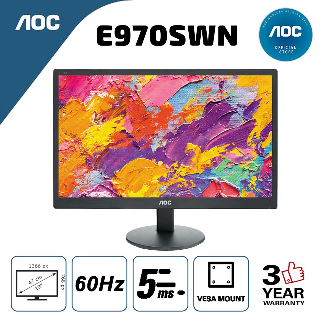 AOC E970SWN Tiltable WLED Monitor (18.5"/TN/FHD/60Hz/5ms/VGA) | Shopee ...