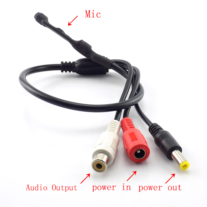 DC 12V Mini Pickup Microphone RCA Power Cable Sound Monitor Audio Cord ...