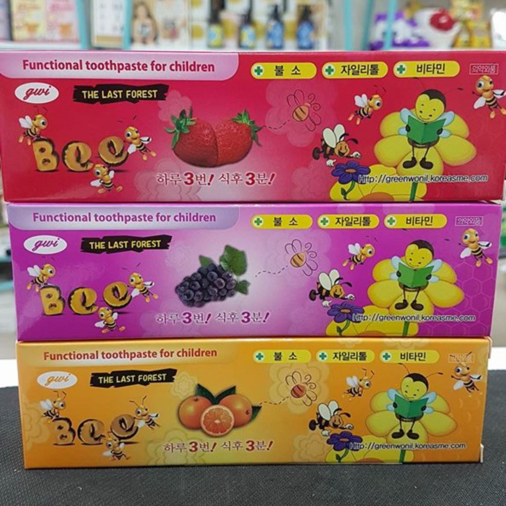 Bee Korean toothpaste 90g has 3 flavors (strawberry, orange, grape ...