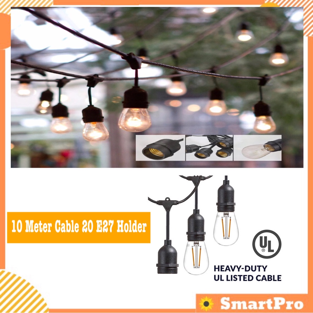 IP65 10M Waterproof Outdoor LED String Light Wire Lamp Holder 20Pcs E27 ...