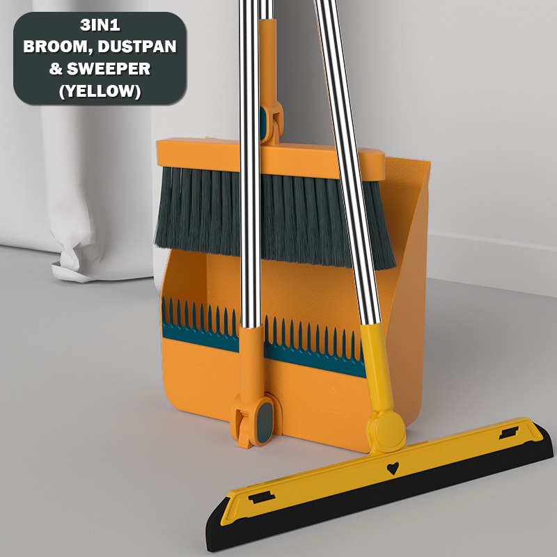 2 in 1 Rotatable Broom & Folding Upright Standing Dustpan Combination Set Penyapu dan Penyodok ...
