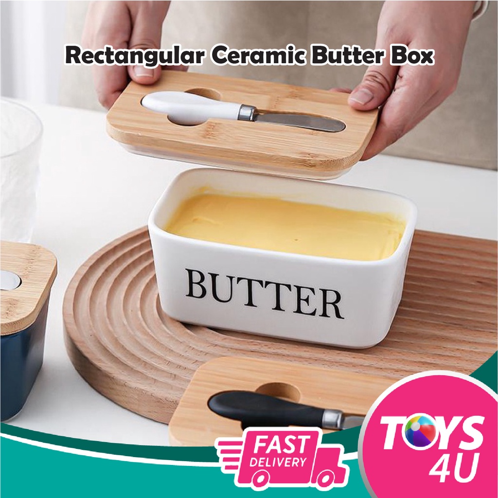Rectangular Ceramic Butter Box Bekas Butter Jar Butter Box With Knife ...