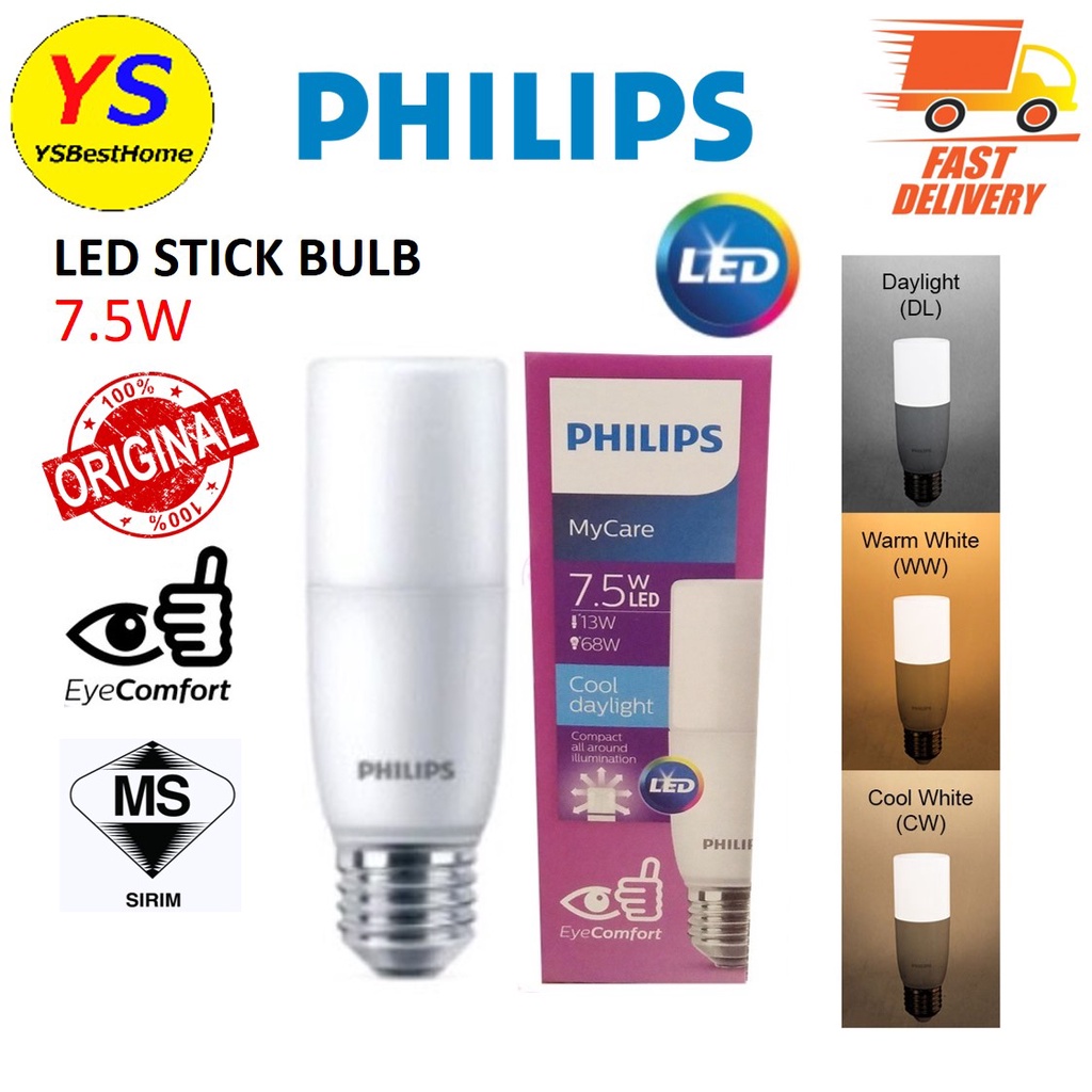 PHILIPS LED STICK BULB 7.5W (DAYLIGHT/COOL WHITE/WARM WHITE) | Shopee ...
