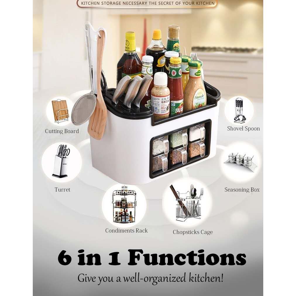 Kitchen Six Grid Condiments Seasoning Rack Organizer With Spoons rak ...