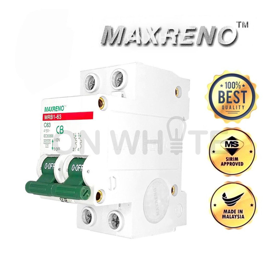 MAXRENO MCB 6A 10A 16A 20A 25A 32A 40A 50A 63A 2P 6kA MRB1-63 [SIRIM] 2Pole 2 Pole .MAXGUARD ...