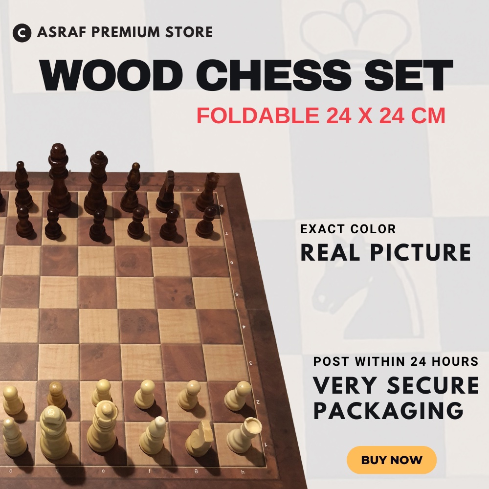 [Post 24H] 24 x 24cm Wooden Chess Checkers Set Style Folding Board ...