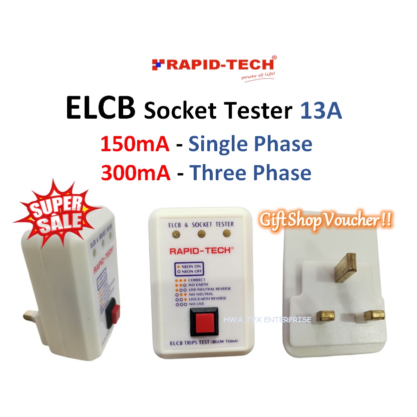 Super Sale !! 13Amp 13A ELCB & Socket Tester (150mA / 300mA) | Shopee ...