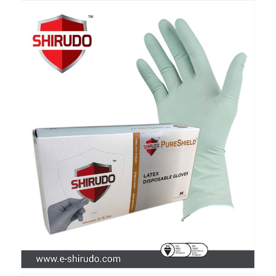 Shirudo Pure Shield Green Latex Disposable Glove (9"/6.8g/100 Pcs ...