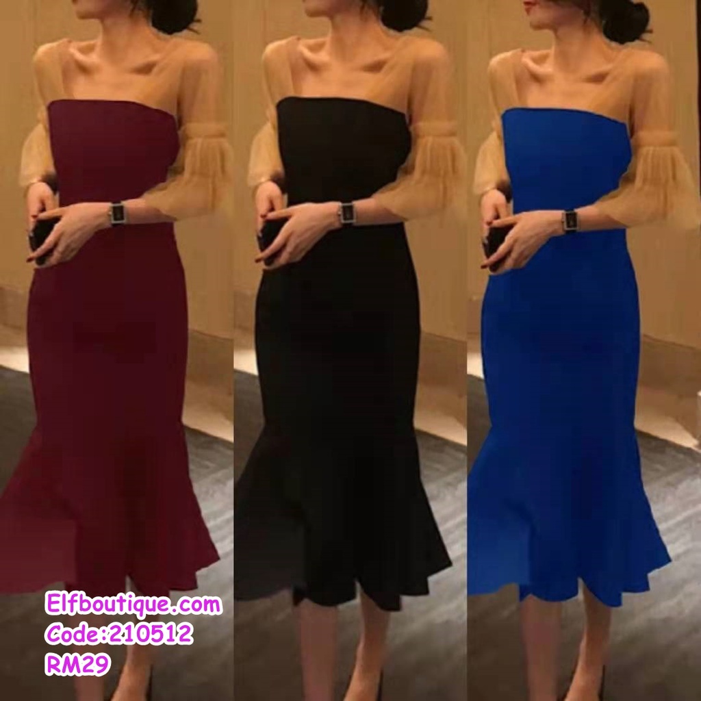 READY STOCK Woman Elegant Short Sleeve Slim Fit Fish Tail Dinner Gown ...