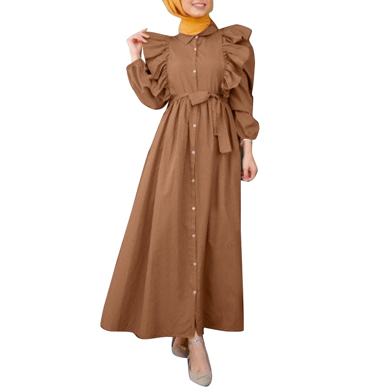 Hijabista Women Elegant Fashion Long Sleeve Muslim Solid Color Laple ...