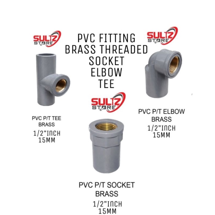 PVC BRASS THREADED FITTING ELBOW SOCKET TEE PVC 15MM 1/2INCH PENYAMBUNG ...