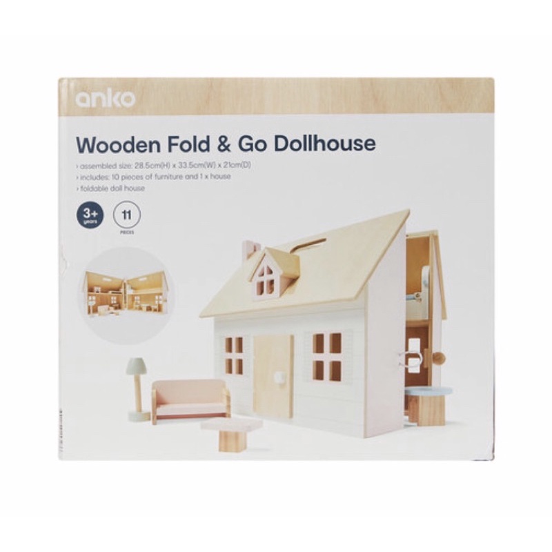 KMART Wooden Fold & Go Mini Dollhouse with furniture kmart australia ...