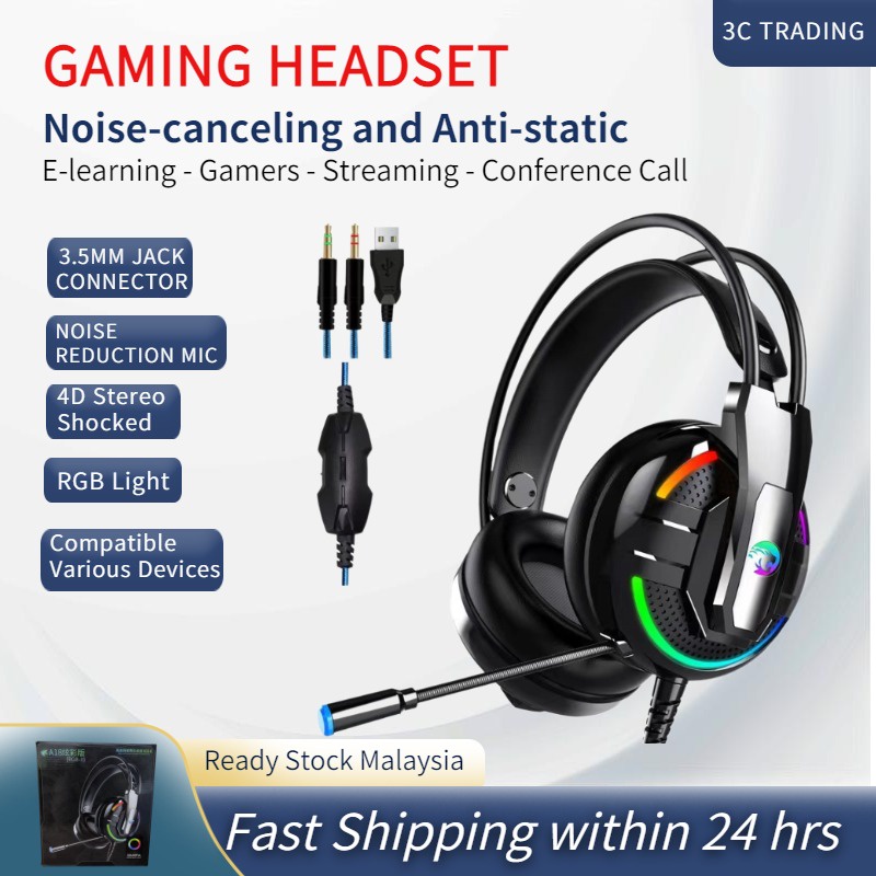RGB Gaming Headset Headphone With Mic Microphone Wired Headphone PC PS4 ...