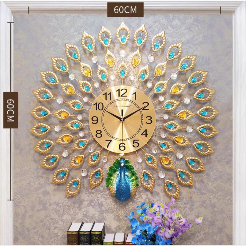 peacock wall clock, living room, household fashion, European light ...