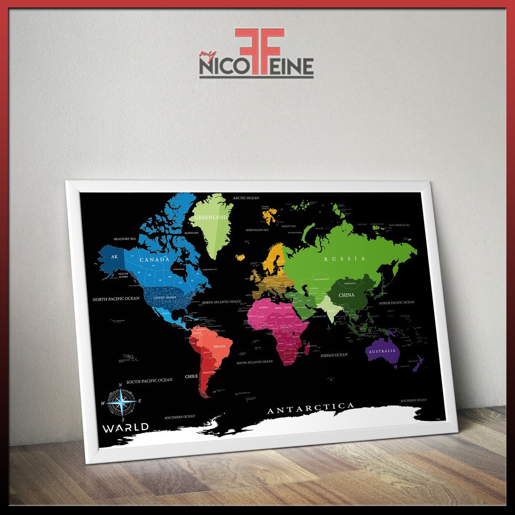 [Poster Only] Colorful World Map Large Poster Print / Wall Art | Shopee ...