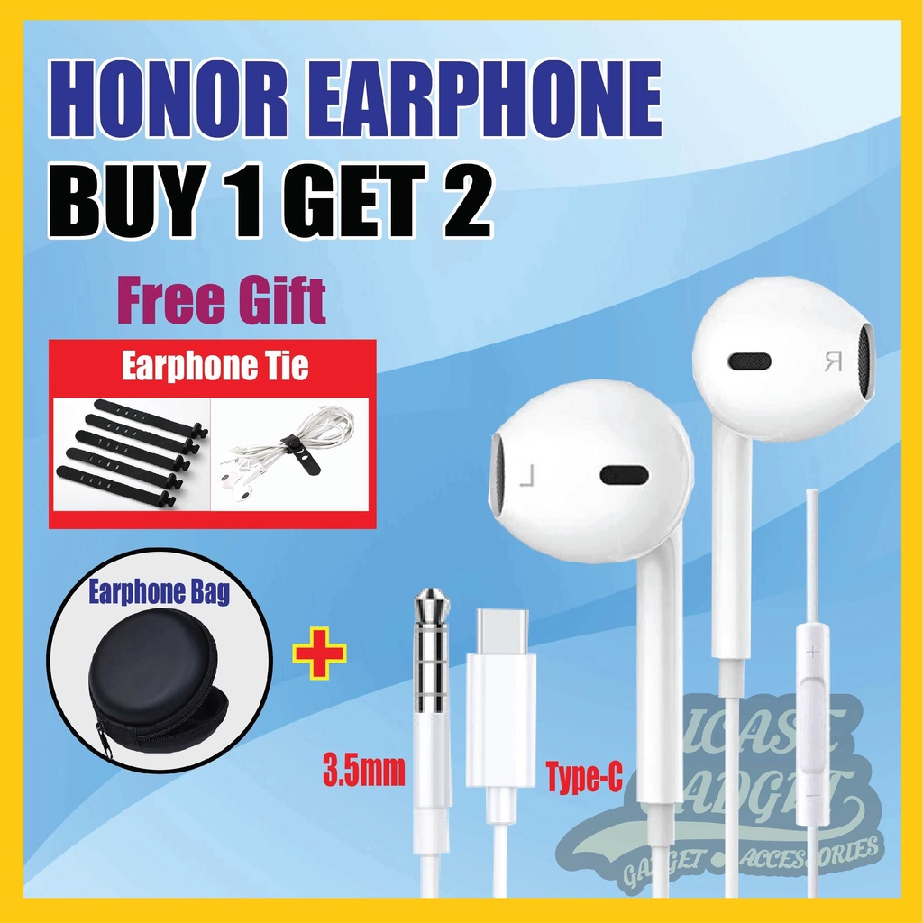 Honor Type C Earphone With Mic / 3.5mm Stereo Earphone Headset Handfree ...