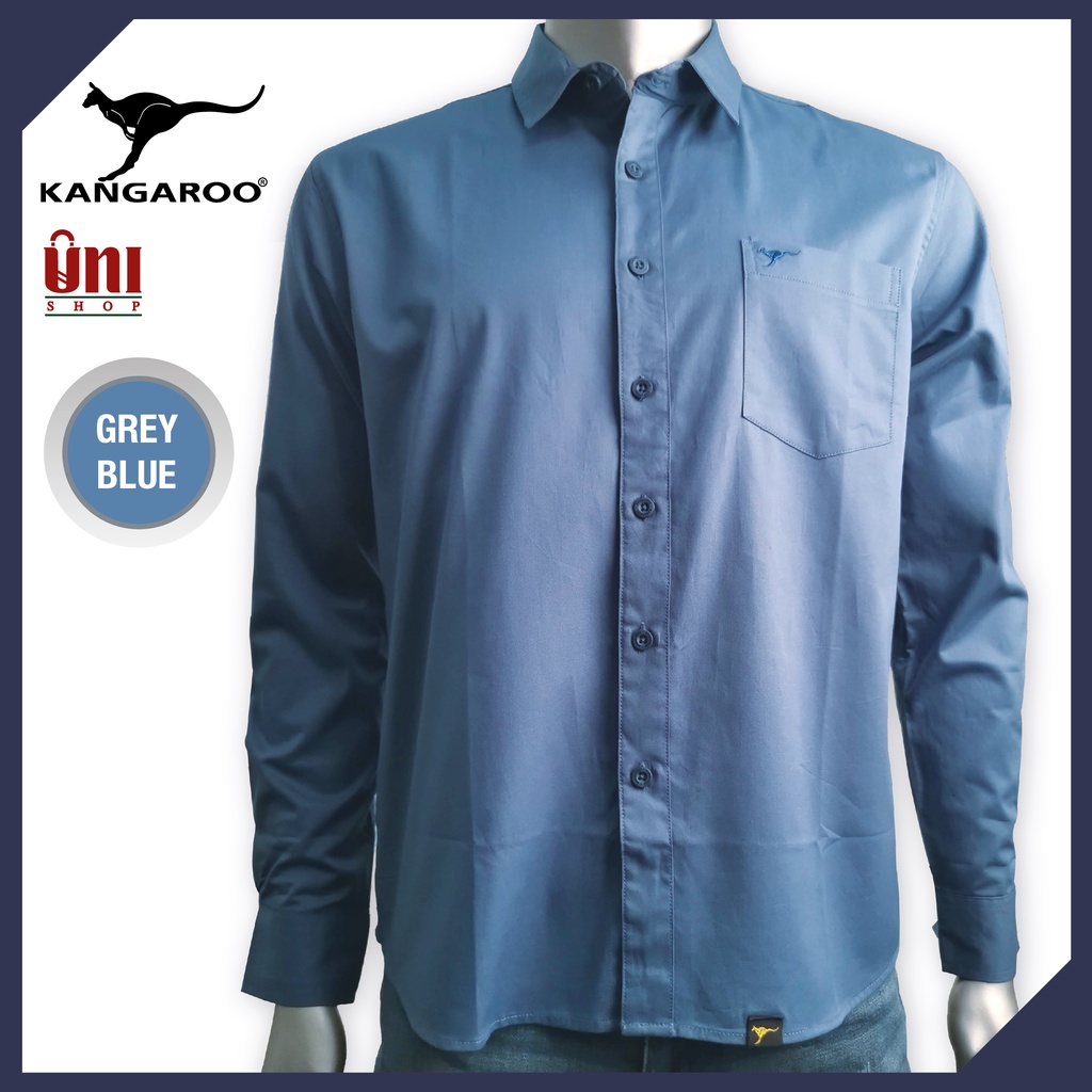 Kangaroo Men Collar Shirt KCSL-1307 (Grey Blue / Maroon) | Shopee Malaysia