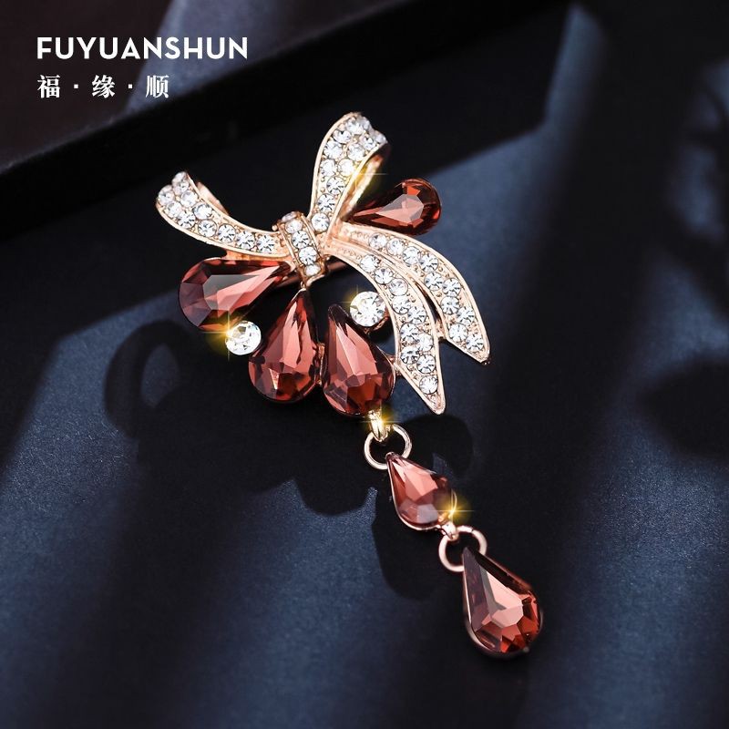 Waterdrops Pendant Premium Pin Brooch Shiny Ribbon design Korean Style ...