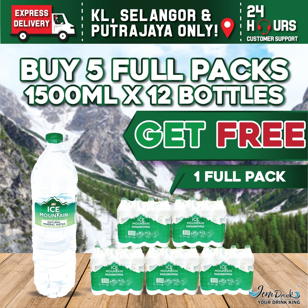BUNDLE OF 5 FULL PACKS : ICE MOUNTAIN MINERAL WATER 1500ML x 12 BOTTLES ...