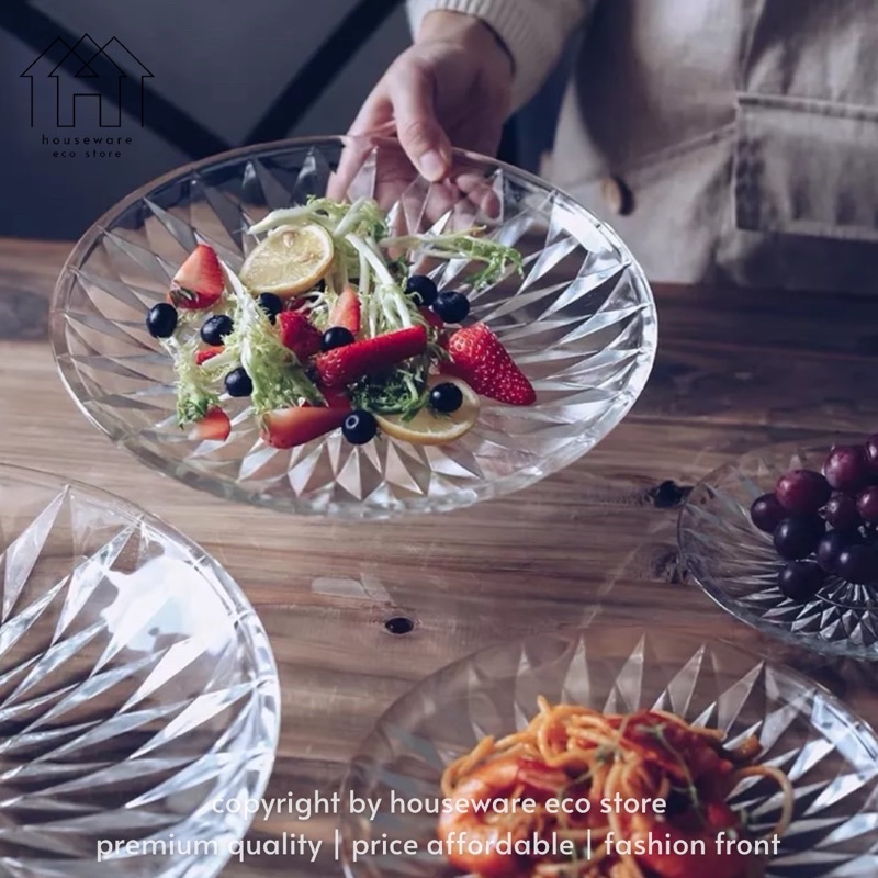 13" Geometric Glass Serving Platter Dish / Fruit Plate, Salad, Dessert ...