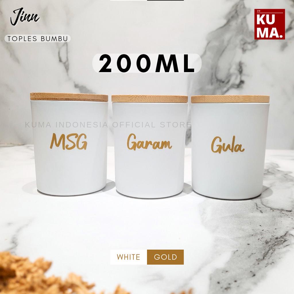 KAYU Kuma Jin 200ml Glass Kitchen Spice Jar White Gold Aesthetic Bamboo ...