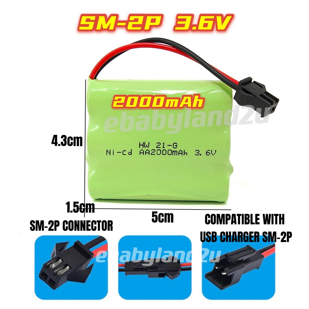 Bateri 3.6V 2000mAh RC Car Battery Remote Control Car Rechargeable ...