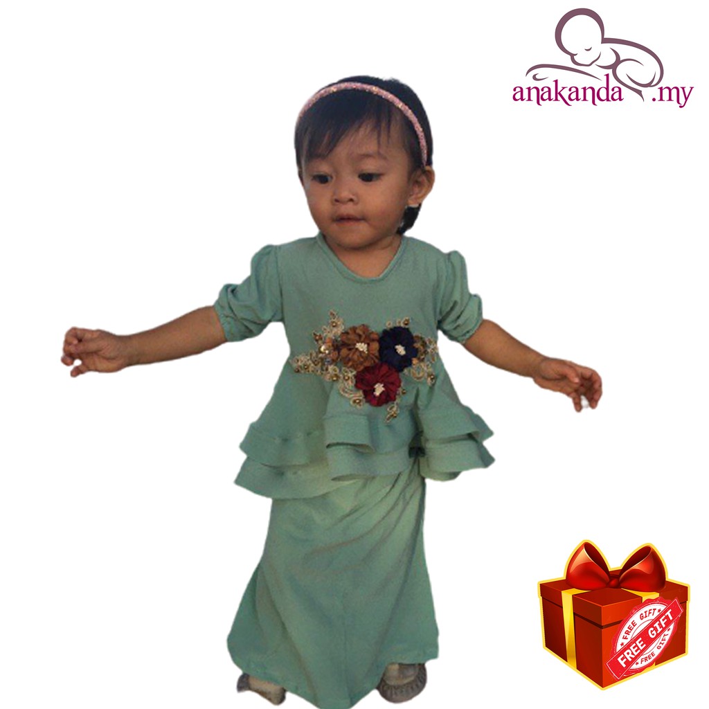 Baju Raya kurung baby girl [Peplum Anakanda.my] + Free gift [Dusty ...