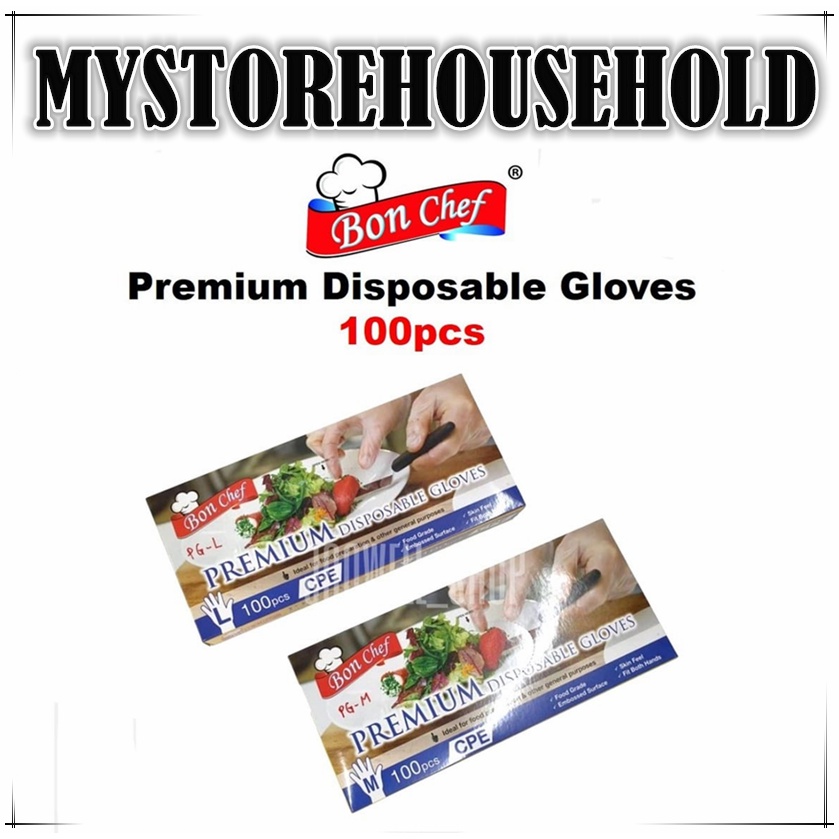 Bon Chef Plastic disposable glove /Pakai buang sarung tangan plastic/一次性手套 FREE SIZE (100pcs ...