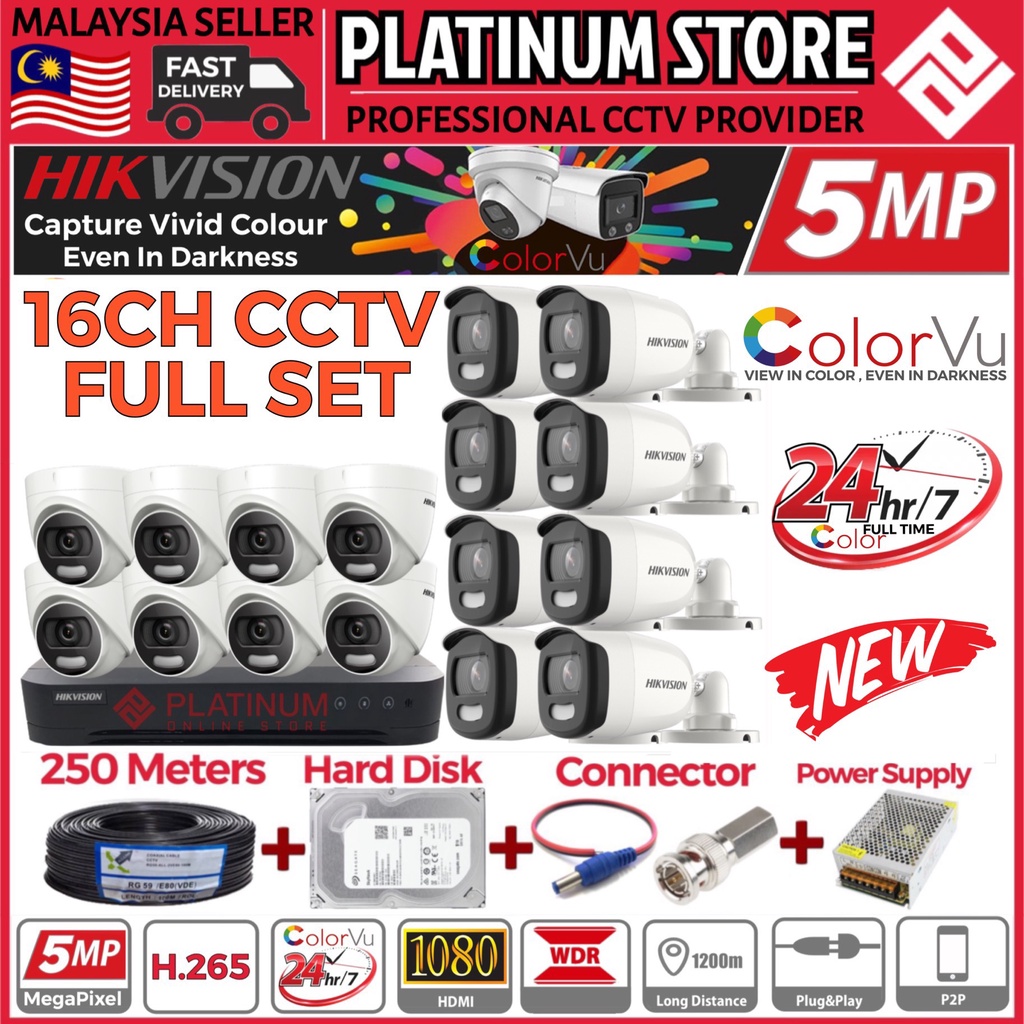 HIK HIKVISION ColorVu 16CH Full Complete Set 16 CHANNEL 5.0MP CCTV ...