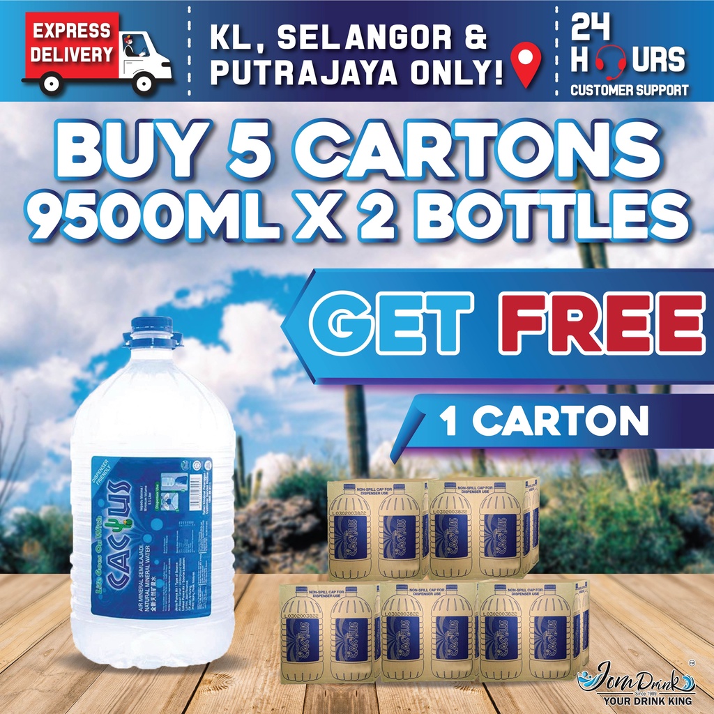 BUNDLE OF 5 CARTONS : CACTUS MINERAL WATER 9500ML x 2 BOTTLES | Shopee Malaysia