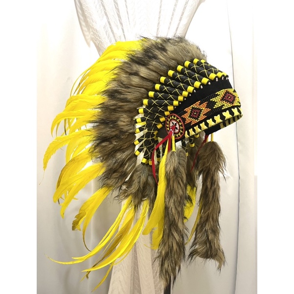 Handmade Native American Red Indian Headdress Head Gear Apache Feather ...