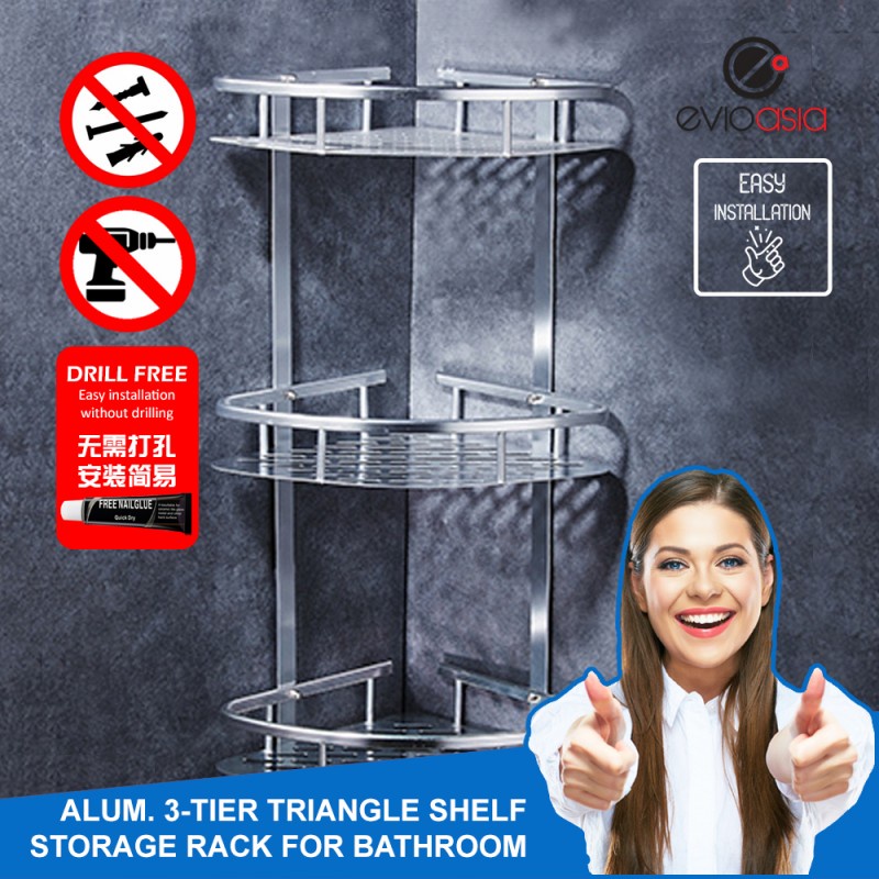 Unicomall Aluminium 3-tier Triangle Bathroom Shelf Organizer (No ...