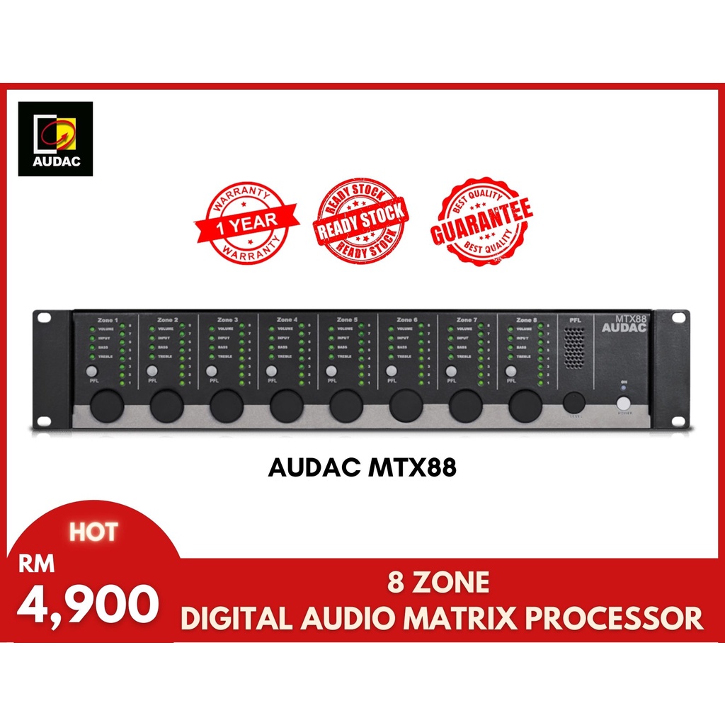 AUDAC MTX88 8 Zones Digital Audio Matrix Processor, 2 balanced mic ...