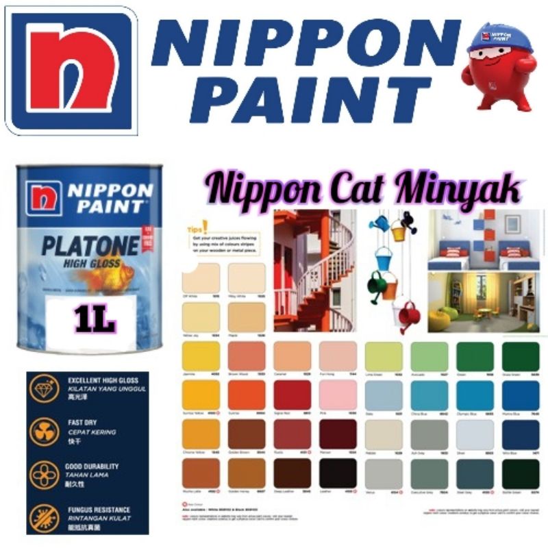 1L Nippon Paint Platone High Gloss Wood & Metal Paint Cat Kayu & Cat ...