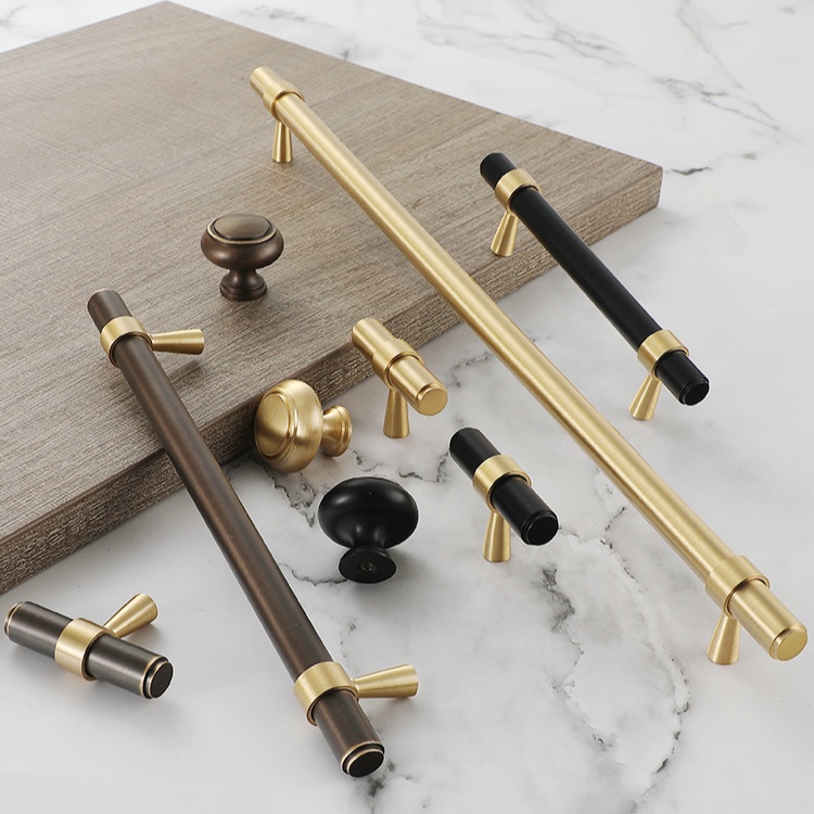 Golden Solid brass Knobs European T Bar Handles Drawer Pulls Kitchen Cabinet Knobs and Handles ...