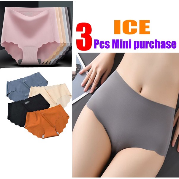 ICE ,80kg-40kg , XL,L,M 】Ice Silk Women's Seamless Briefs Panties Mid-Rise No Show Underwear ...