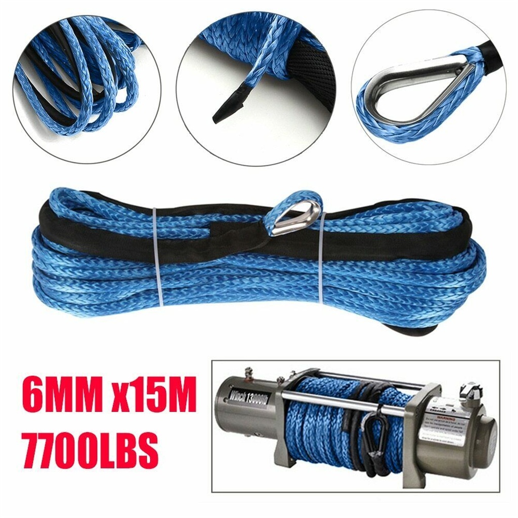 15m 7700LBs Winch Rope String Line Cable with Sheath Synthetic Towing ...