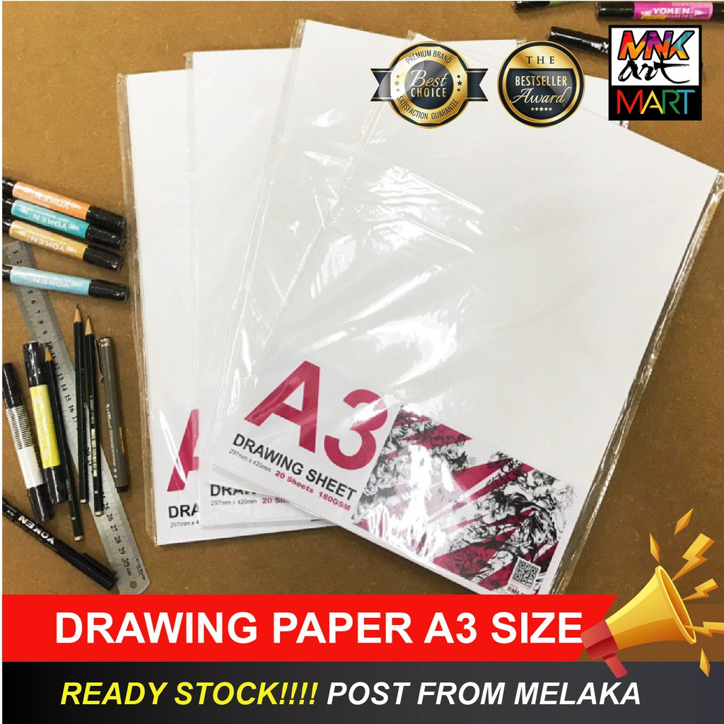 READY STOCK HIGH QUALITY DRAWING PAPER (A3 SIZE / 20 SHEETS / 180GSM ...