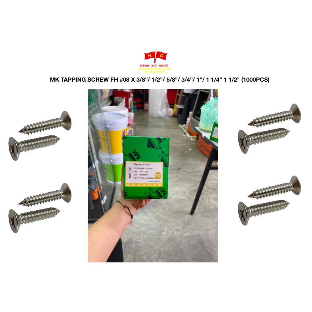 MK TAPPING SCREW FH #08 X 3/8” / 1/2”/ 5/8” / 3/4”/ 1”/ 1 1/4”/ 1 1/2 ...