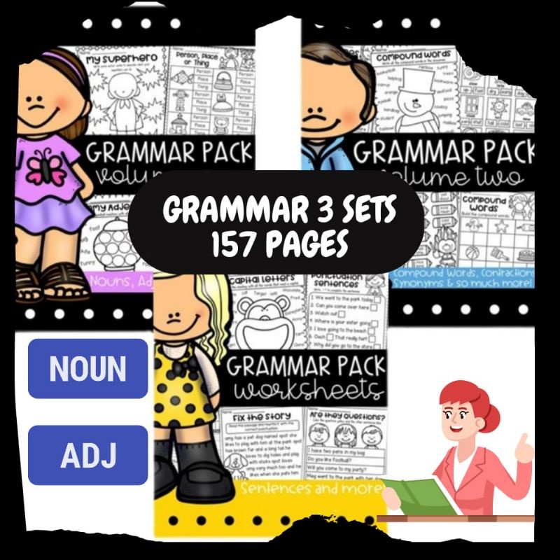 E17 Kindergarten Grammar Worksheet (PDF) 3 sets Bundle English for Kids ...