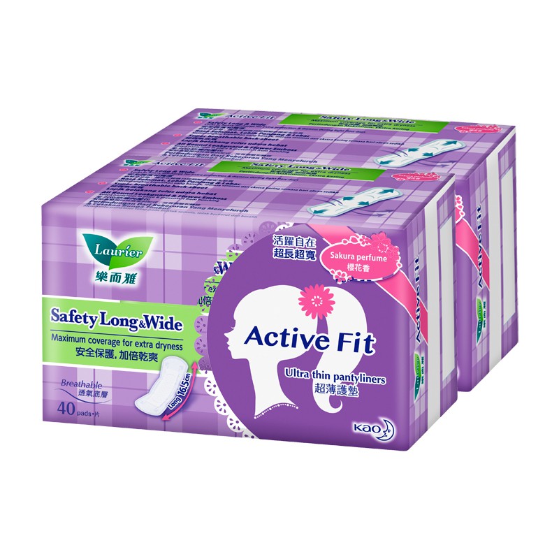 LAURIER Pantyliner Active Fit Safety Long & Wide Sakura Twin Pack (40s ...