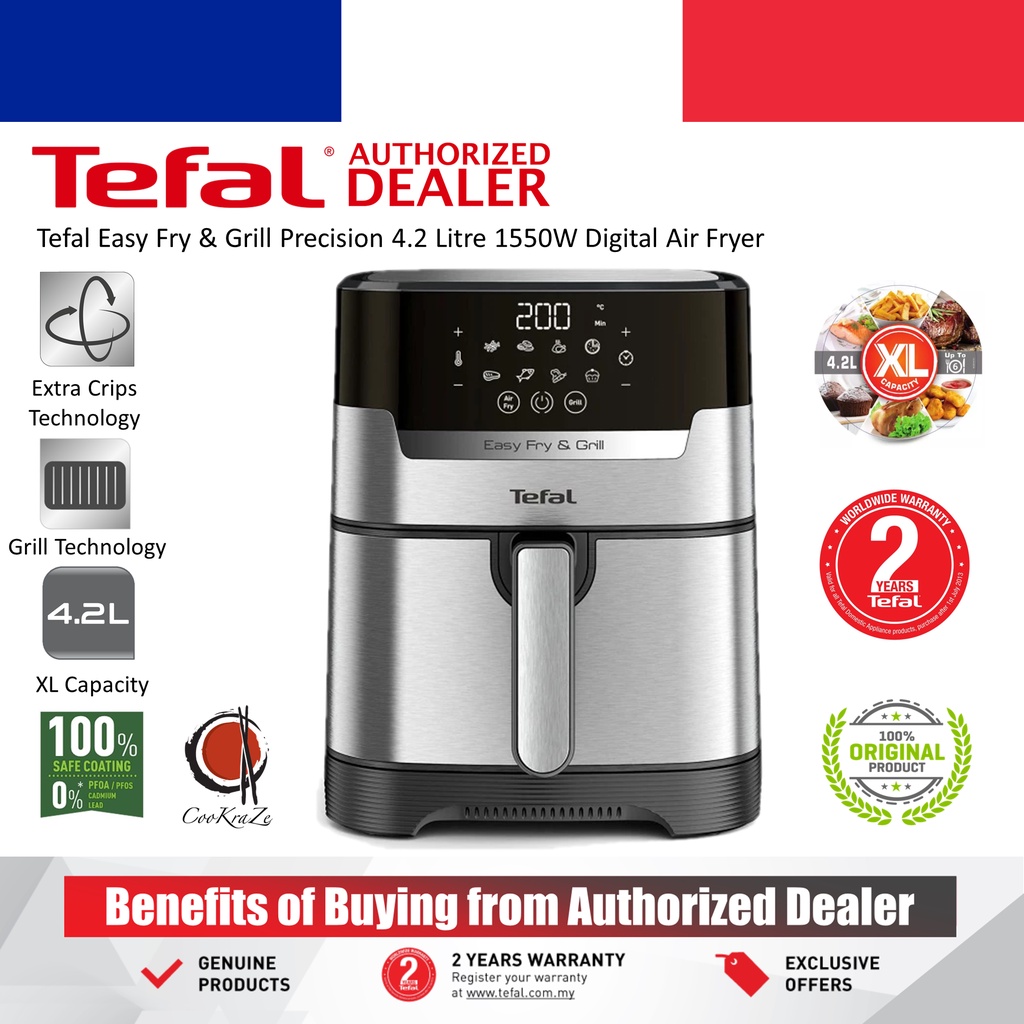 Tefal Easy Fry & Grill Precision Digital 2-in-1 Air Fryer Healthy Less Oil Frying (4.2L/1550W ...