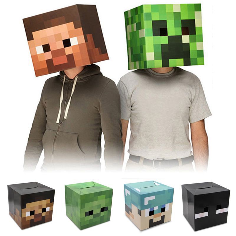 Minecraft Cardboard Head Cover Box Steve Creeper Enderman Mask Cosplay ...